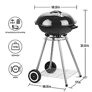 Ainfox Portable Charcoal Grill for Outdoor 18.5 inch BBQ Grill, Kettle Charcoal Grill with Plated Chrome Grates, for Outdoor Cooking, Patio, Backyard, Outdoor Cooking, Picnic