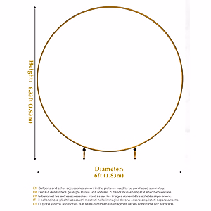 YALLOVE Round Backdrop Stand, 6ft Circle Balloon Arch Frame, Large Size Gold Wedding Arch for Quick Party Decoration