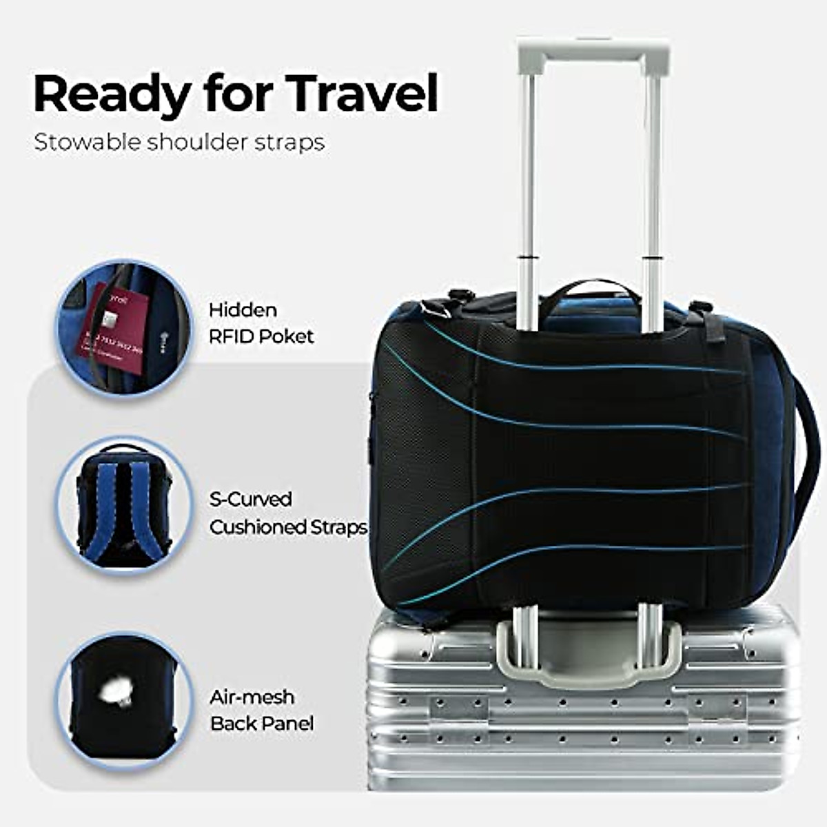 Large Travel Backpack Airline Approved - Carry On Backpack with Detachable Laptop Bag Fits 17 Inch Laptop - Lightweight Personal Item Travel Backpack for Men Women (Navy)