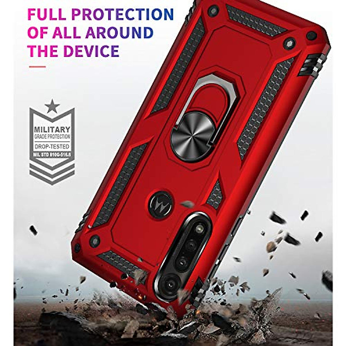 TJS Compatible with Motorola Moto G Power (2020) Case, with [Tempered Glass Screen Protector] Defender Metal Ring Magnetic Support Kickstand Heavy Duty Drop Protector Cover Phone Case (Teal)