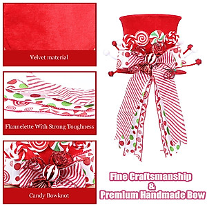 HMASYO Candy Cane Christmas Tree Topper, Large Red Tree Topper Hat with Candy Peppermint Bows Ribbon Ornament, Top Hat Christmas Tree Topper for Home Office Holiday Tree Decoration Xmas Gift