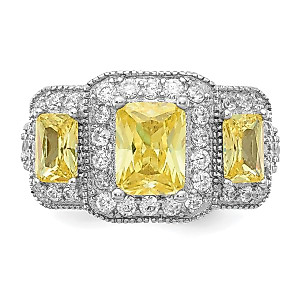 IceCarats 925 Sterling Silver Yellow Radiant Cut White Cubic Zirconia CZ 3 Stone Statement Ring Size 6