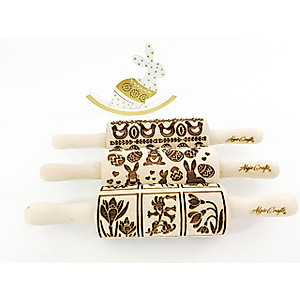 Embossed Rolling Pin Set Wooden Laser Cut Embossing Rolling Pins for Embossed Cookies Play Dough Easter Rabbit Egg Chicken Spring Flowers by Algis Crafts EASTER