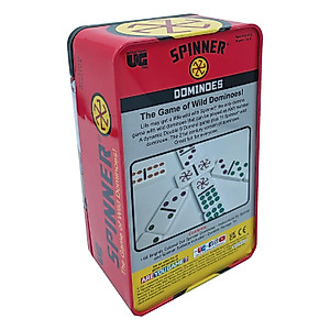 Front Porch Classics | Spinner Colored Dot Dominoes Set, On-The-Go Travel Storage Tin 2 to 8 Players Ages 8 to 99