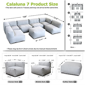 OPEAK Patio Furniture Set Bean Bag Outdoor Chairs Sectional Conversation Patio Set Daybed Furniture Outdoor Sofa Couch High Density Foam Filling Modern Comfy Patio Couch (Light Gray)