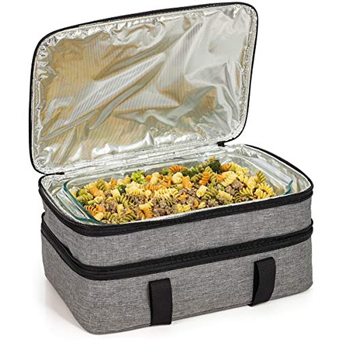 VP Home Double Casserole Insulated Travel Carry Bag (Heather Gray) for Trip Birthday Party, Mother's Day, Holiday, Christmas Day, Grocery Store, Supermarket, Outdoor Picnic etc