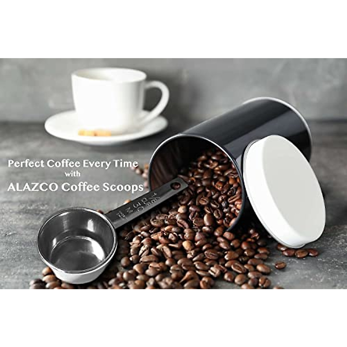 3pc STAINLESS STEEL ALAZCO COFFEE MEASURING SCOOP 1/8 CUP - Kitchen Baking Cooking Measuring Scoop Spice Herbs Salt Sugar Flour Cocoa Protein Powder Keto Cream Scoop