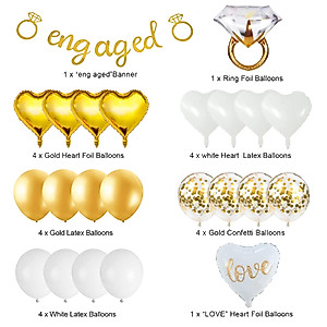 Gold Engagement Party Decorations, Diamond Wedding Ring Balloons Love Balloons for Bachelorette Wedding Engagement Bridal Shower Party Decorations