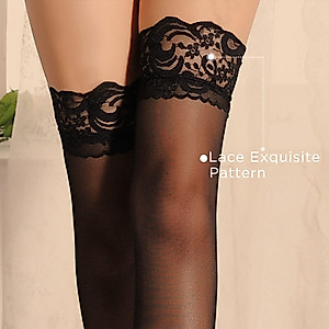PAFUWEI Hold Up Stocking With Lace Top, Silicone Lace Silk Thigh High Stockings, Women Thigh High Stocking Lace Top Stockings Silky Tights Gifts for Women Girls
