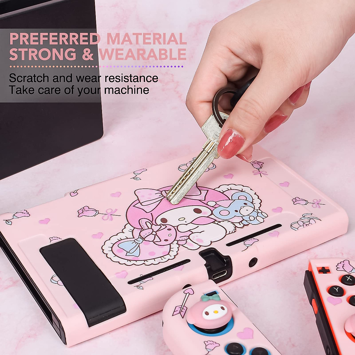 DLseego Cute Rabbit Switch Protective Case Dockable Soft Silicone Shell Shockproof Scratch Resistant Cover Joy Con Skin with 4PCS Lovely Thumb Grips Caps
