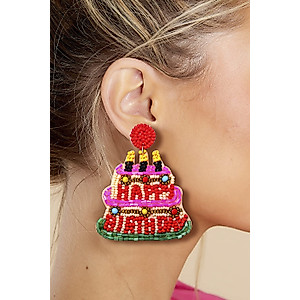Boderier Beaded Birthday Cake Earrings Statement Colorful Happy Birthday Cake Beaded Earrings Birthday Gift for Women Red
