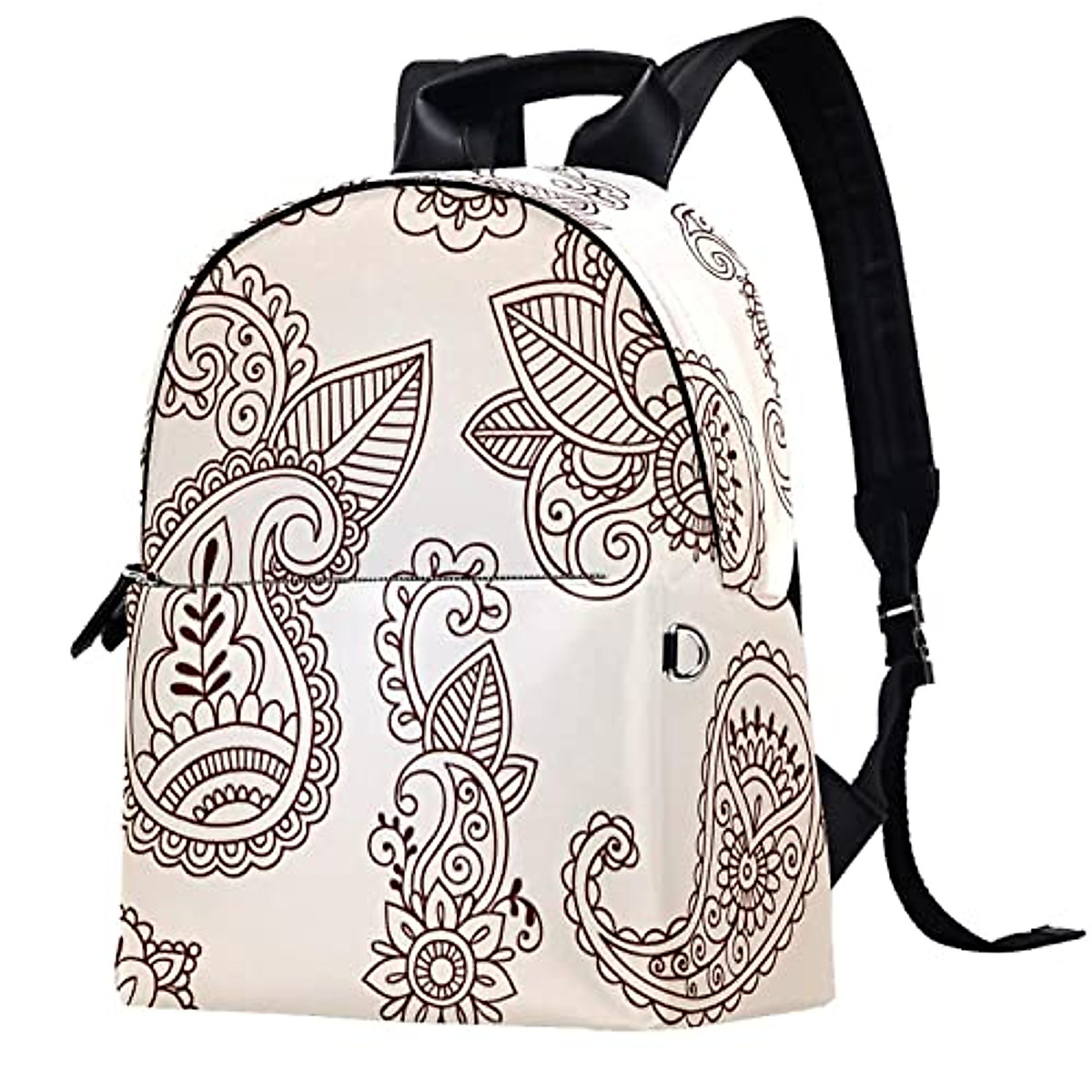 Bookbags for Boys Girls Travel Leather Backpack for Men Women, Paisley floral texture pattern