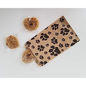 N'ice Packaging 100 Bags Flat Plain Paper or Patterned Bags for candy, cookies, merchandise, pens, Party favors, Gift bags (5" x 7", Paw Print)