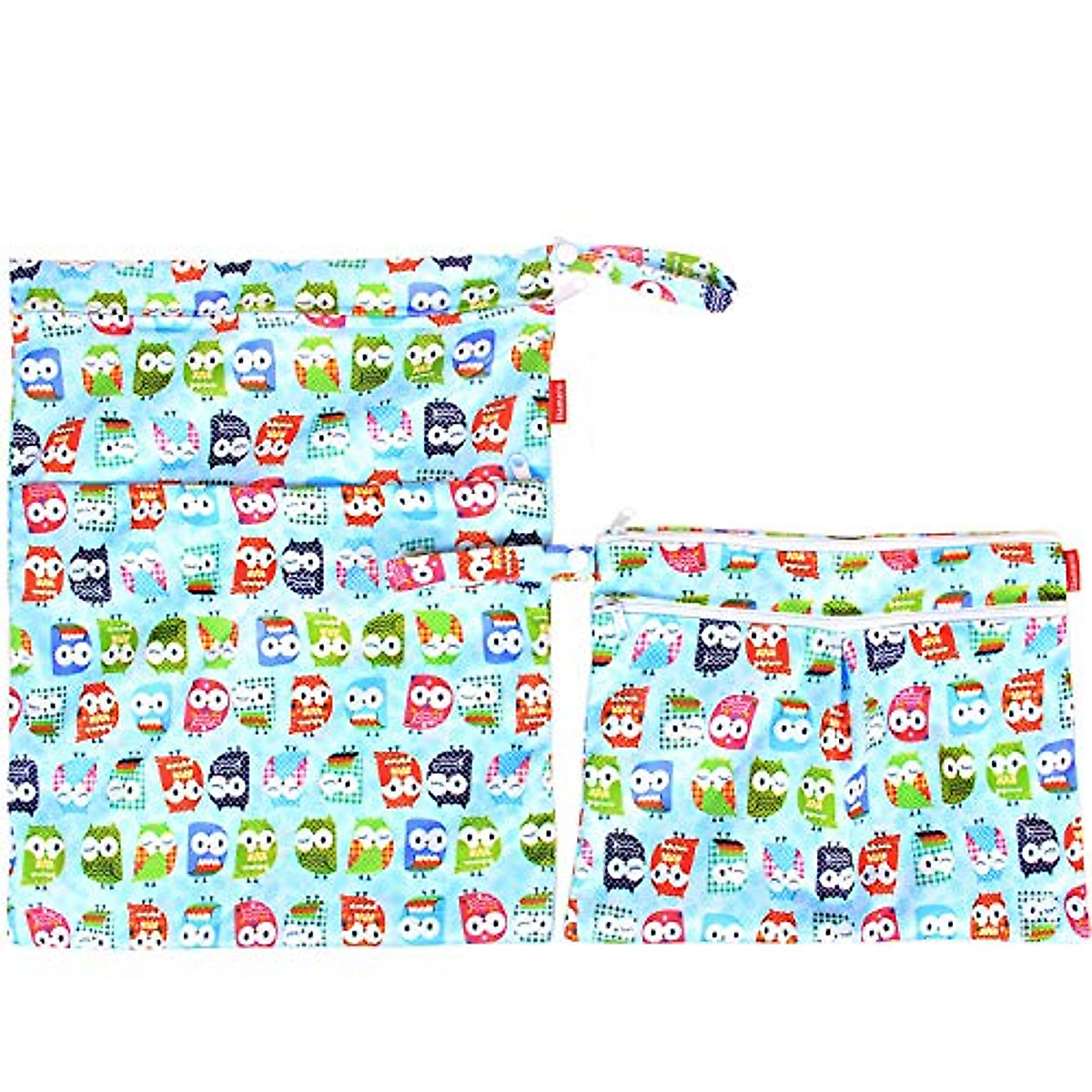 Damero 3pcs Pack Wet Dry Bag for Cloth Diapers Daycare Organizer Bag, Cute Owls