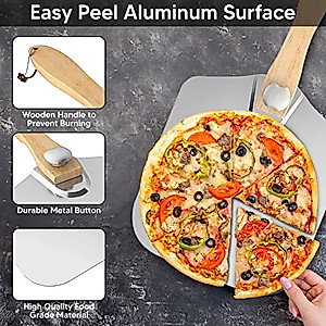 Kitchenware Hero Pizza Peel Aluminum Metal Pizza Paddle With Long Wood Handle,Easy Storage Pizza Shovel For Pizza, Baking, Bread Silver 1214 inch2, 12x14x2