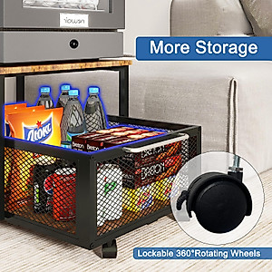 PUNCIA 19.7x23.6in Mini Fridge Stand with Large Capacity Storage Beverage Refrigerator Table with Lockable Wheel Mobile Compact Fridge Cart Heavy Duty Appliance Platform for Dorm, Apartment,Office