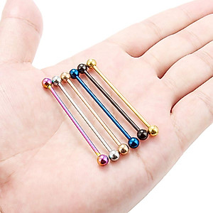 Dyknasz Extra Long Industrial Barbell 45mm (1.77") 14G Surgical Steel Industrial Earrings Piercing Jewelry for Women Men Silver-Tone Black Rose Gold Rainbow