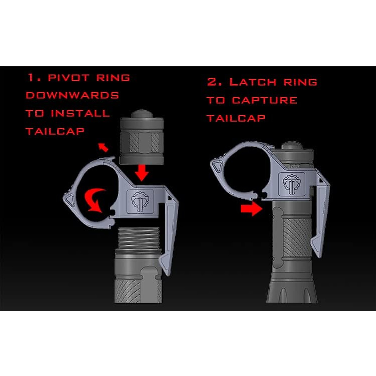 Thyrm Switchback DF Flashlight Ring for SureFire Dual Fuel(Fury DFT, Fury Intellibeam DF), Pelican 7600, Convoy S21A Flashlights (Black), Made in USA