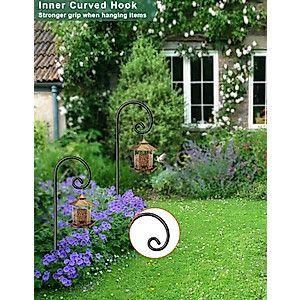 Koutemie 60 Inch Outdoor Shepherd Hook for Hanging Plant, Adjustable Heavy Duty Bird Feeder Pole with 5 Prong Base for Solar Lanterns, Black & 2 Packs