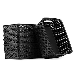 Set of 6 Plastic Storage Baskets - Small Pantry Organizer Basket Bins - Household Organizers with Cutout Handles for Kitchen Organization, Countertops, Cabinets, Bedrooms, and Bathrooms