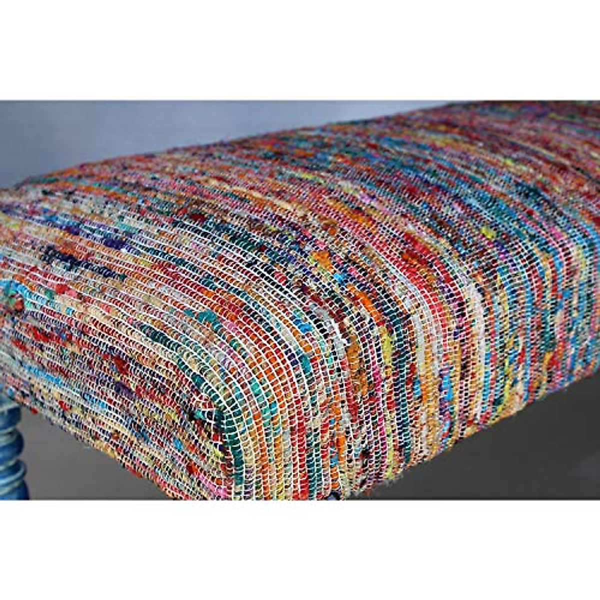 LR Home Colorful Chindi Blue Legs Bench, 1'6" x 3'11" x 1'4", Multi