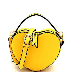 Trendeology Cute Heart Shape Girls Womens Vegan Leather Small Handle Satchel Crossbody Purse… (Yellow)