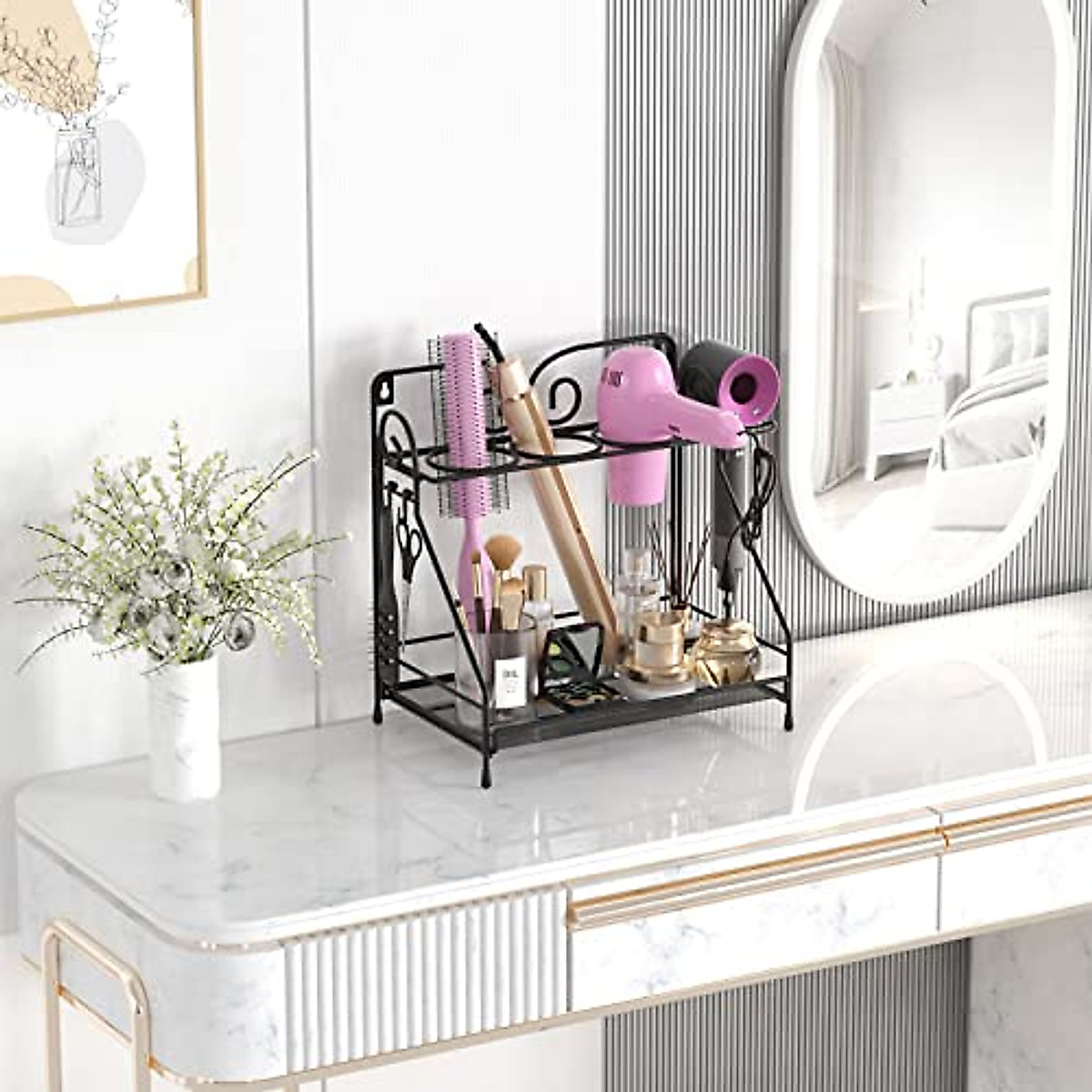Hair Dryer Holder Hair Tool Organizer Hair Dryer Organizer and Curling Iron Holder for Dresser Brushes/Hair Straighteners/Styling Tools