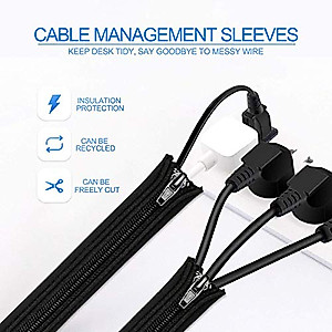 Teskyer 4 Pack Cable Management Sleeves, Cord Organizer Sleeve with Zipper, Wire Wrap Covers, Cable Organizer Sleeves for TV, Computer, Office, 15" Per Sleeve