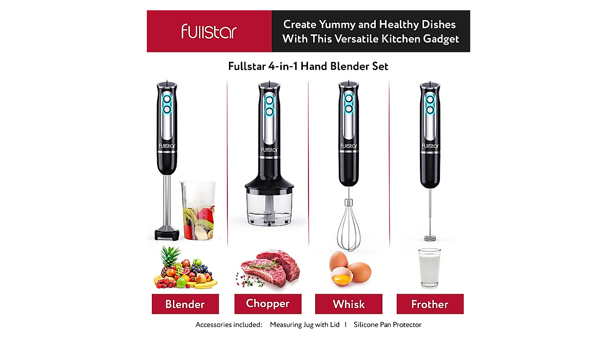 Fullstar Immersion Blender Set - 9-Speed Hand Mixer, 5-in-1 Kitchen Tool