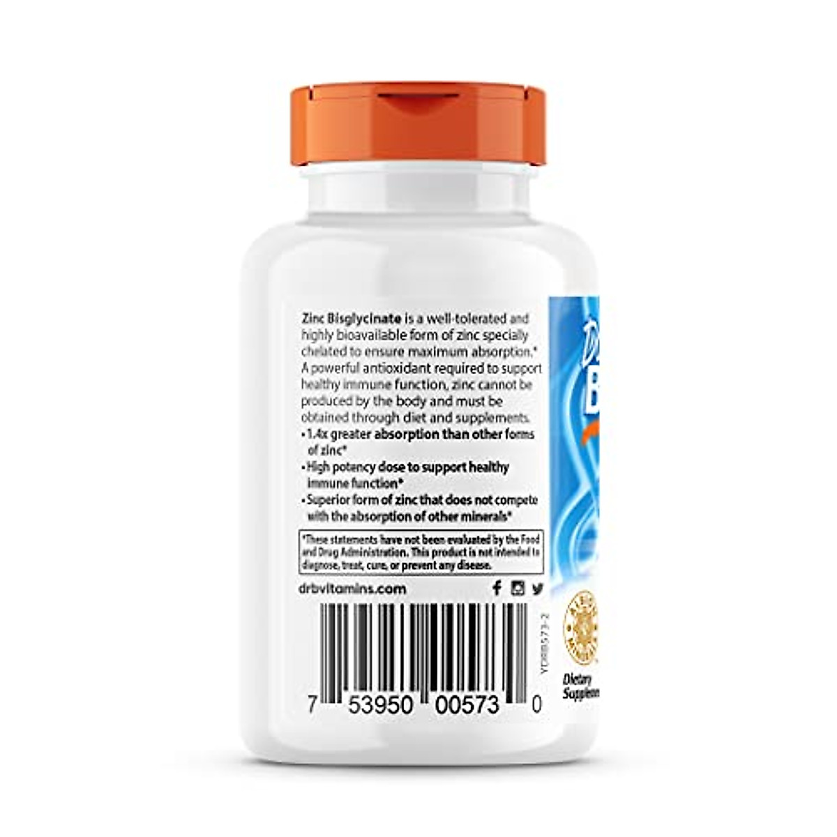 Doctor's Best High Absorption Zinc Bisglycinate 50mg High Potency Supporting Enhancing Immune System Antioxidant VC, 90 Count