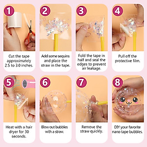 5+35 Pieces Nano Tape Bubbles Kit, Anglecai 5 Pack Double Sided Tape Plastic Super Elastic Bubbles Nano Tape DIY Craft Kit for Party Favors