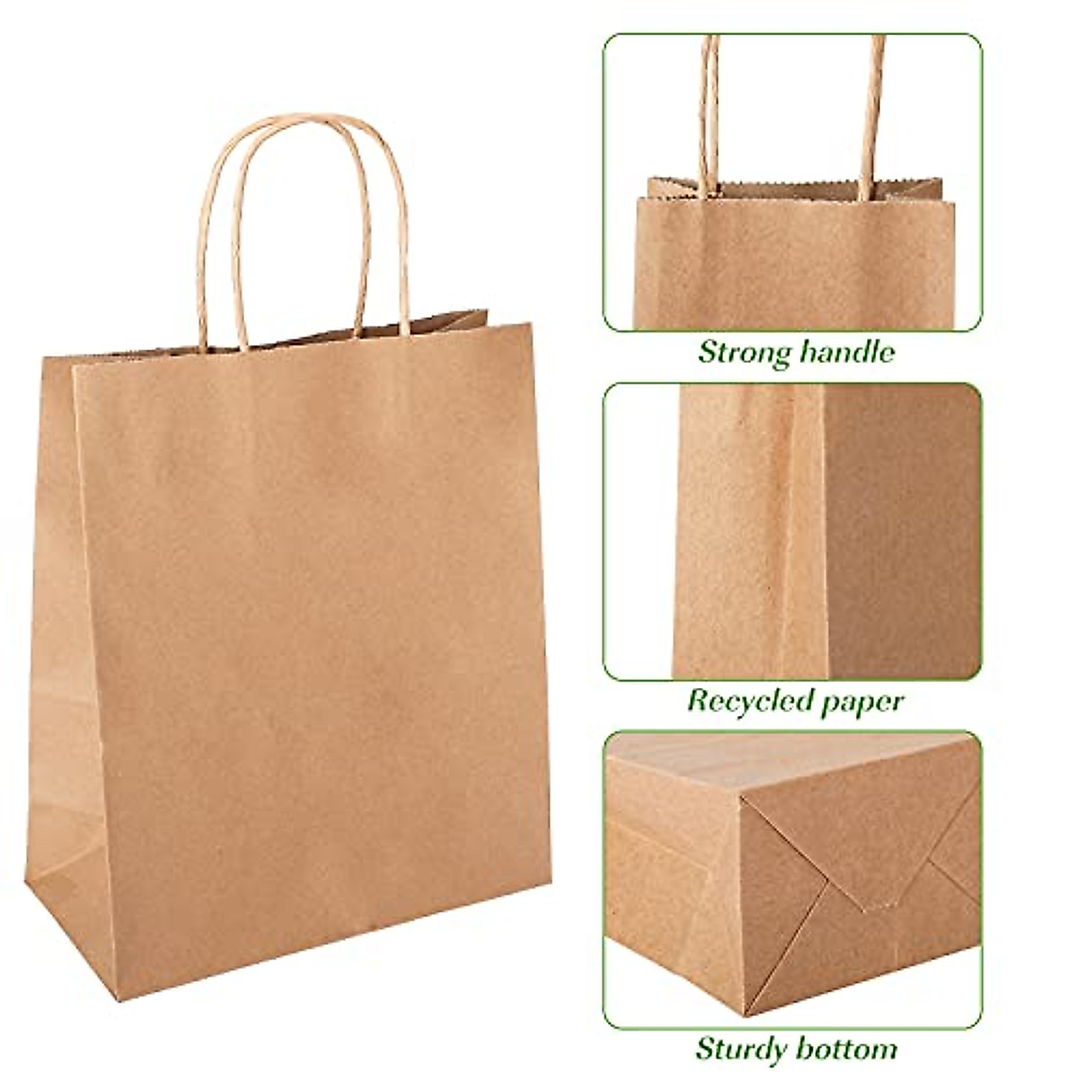 TOMNK 40pcs Brown Paper Bags with Handles Mixed Size Kraft Paper Bags, Gift Bags Bulk for Gifts, Shopping, Packaging, Merchandise, Grocery and Craft (4 Sizes)