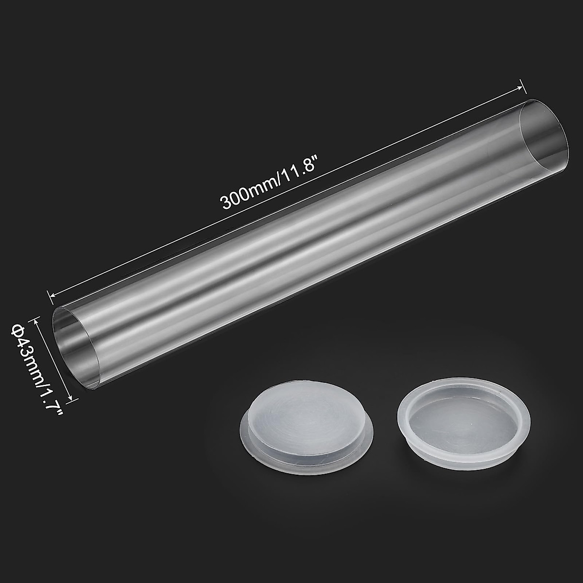 PATIKIL 11.8"L x 1.7"Dia Clear Storage Tubes, 1Pcs PC Plastic Transparent Hollow Round Rigid Tube with Cap for Beads Bath Salt Container Wedding Party Favors
