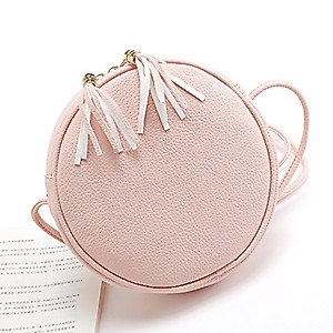DukeTea Small Circular Crossbody Purse for Teen Girls, Mini Crossover Phone Shoulder Bag for Women (Cream White)