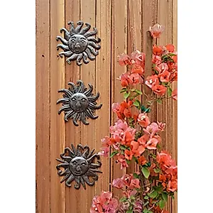 Small Metal Sun Faces, Sunny Home Décor, Wall Hanging, Authentic Upcycled Artwork from Haiti 6 Inches Round (Sun Faces)