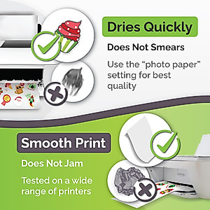 Premium Printable Vinyl Sticker Paper for Inkjet & Laser Printer - 34 Sheets Self-Adhesive Sheets Matte White Waterproof, Dries Quickly Vivid Colors, Holds Ink well- Tear Resistant