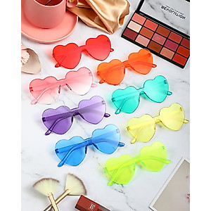Konohan 54 Pairs Heart Sunglasses Bulk Valentine's Day Rimless Heart Shaped Colored Glasses Frameless Transparent Candy Multicolored Sunglasses for Women Party Eyewear