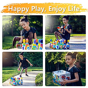 iPlay, iLearn Kids Bowling Toys Set, Toddler Indoor Outdoor Activity Play Game, Soft 10 Foam Pins Two Balls Set, Educational Birthday Party Stocking Stuffer Gift 18 24 Month 2 3 Year Children Boy Girl