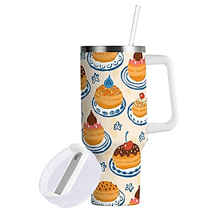 CIJEMAPW Donuts Insulated Tumblers Flower 30 oz Water Bottles Travel Mug with Handle and Straw Lid Leakproof School Work Outdoor for Women & Men