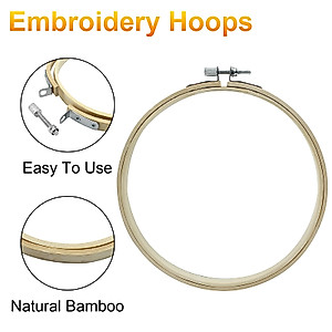 Biaungdo 6 Pieces 6 Inch Embroidery Hoops, Round Wood Embroidery Hoops, Adjustable Bamboo Circle Cross Stitch Hoop Ring, Wooden Embroidery Frames for Art Craft Sewing, Christmas Decoration