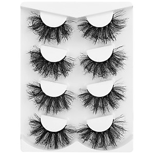 ALPHONSE Lashes 25MM Fluffy Mink False Lashes 8D High Volume Long Thick Dramatic Crossed Fake Eyelashes Pack 4 Pairs