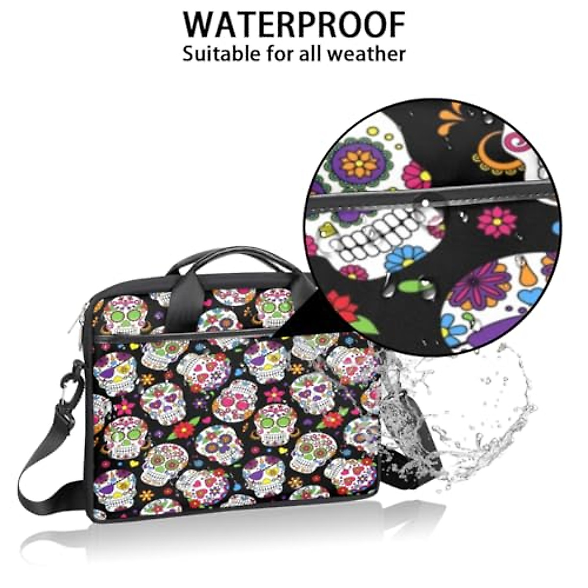 Sugar Skulls Laptop Computer Bag Waterproof Shoulder Messenger Bag 13-15 inch Durable Laptop Tote Bag with Shoulder Strap Handle Lightweight Crossbody Briefcase