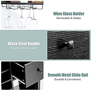 Giantex Sideboard with Hutch Shelf, Buffet Wine Cabinet, 18 Bottles Wood Wine Rack, 1 Drawer, Standing 4-Tier Bakers Rack with Glass Holder, Kitchen Microwave Stand Living Room Black