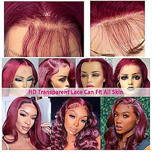 Burgundy Lace Front Wigs 20 Inch 99J 13x4 Body Wave Lace Front Pre Plucked Colored Wine Red Wig Glueless With Baby Hair 160% Density Burgundy Wig Lace Frontal Wig for Women