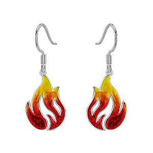 PELOVNY Flame Fire Earrings for Women S925 Sterling Silver Nature Fire Nation Drop Dangle Hook for Girlfriend Lover