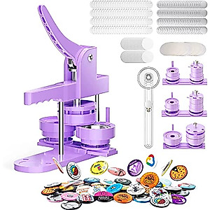 300pcs Button Pin Maker Machine Multiple Sizes 1''+1.25''+2.25'' Badge Button Press Machine with Button Parts&Circle Cutter&Picture (Purple)