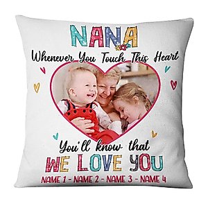 Personalized Square Pillow for Grandmother from Grandkids Whenever You Touch This Heart Photo Custom Name Grandma Gifts Double Sided Sofa Couch Cushion On Birthday Xmas Mothers Day