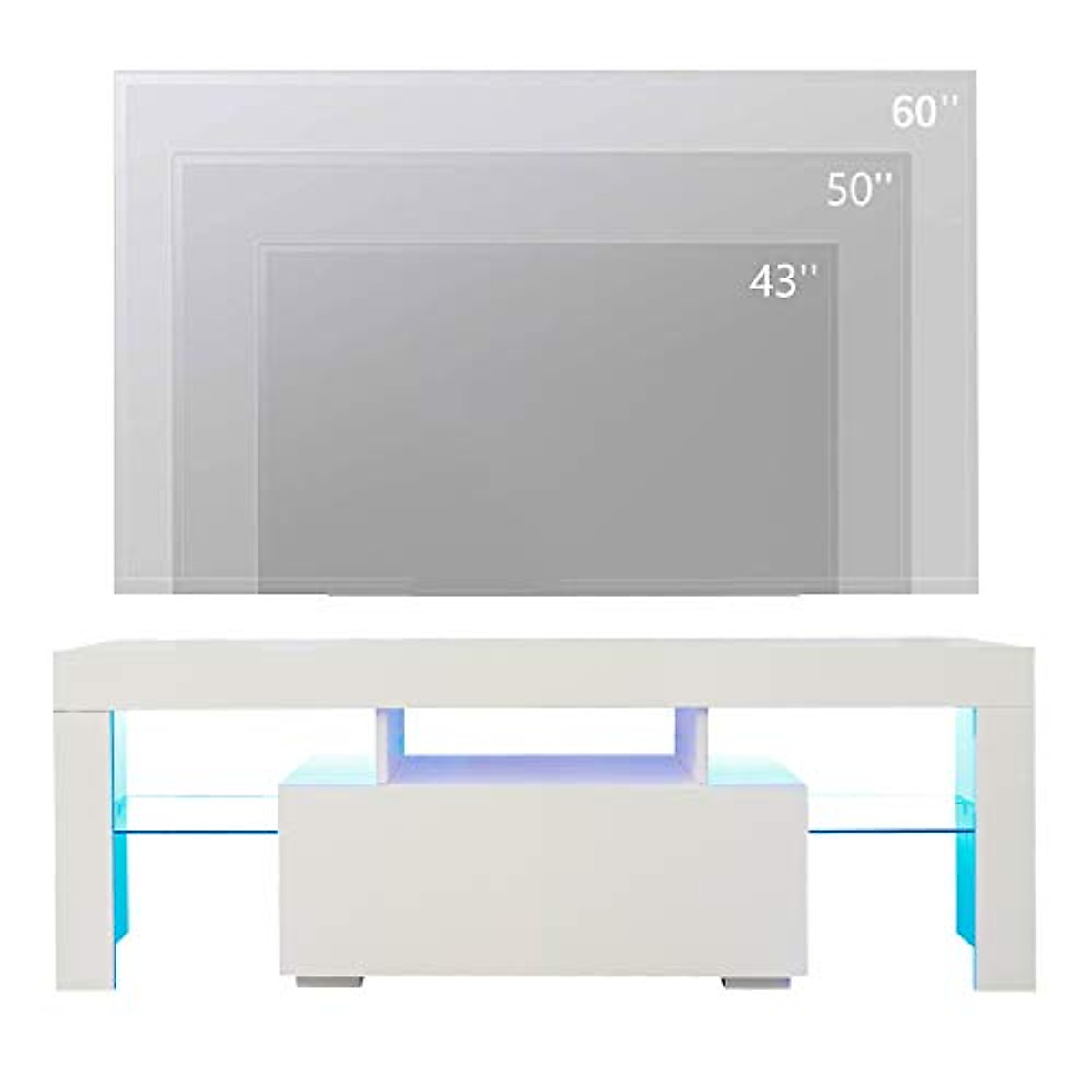 DMAITH White Modern LED TV Stand for 55/60/65 Inch TV, High Glossy Gaming Entertainment Center with Large Storage Drawers, TV Media Center with Display Glass Shelves for Living Room, Bedroom, 002W