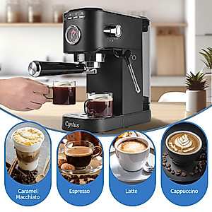 CYETUS Espresso Machine 20 Bar with Milk Frother Steam Wand, Compact Small Coffee Machine for Home, Pressure Gauge, Barista Espresso Maker Latte Cappuccino, Stainless Steel, Black