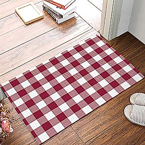 Door Mat for Bedroom Decor, Red Lattice Floor Mats, Holiday Rugs for Living Room, Absorbent Non-Slip Bathroom Rugs Home Decor Kitchen Mat Area Rug 18x30 Inch